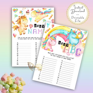 UNICORN Gold Baby Shower Games Bundle | 10 Baby Shower Games Package ...
