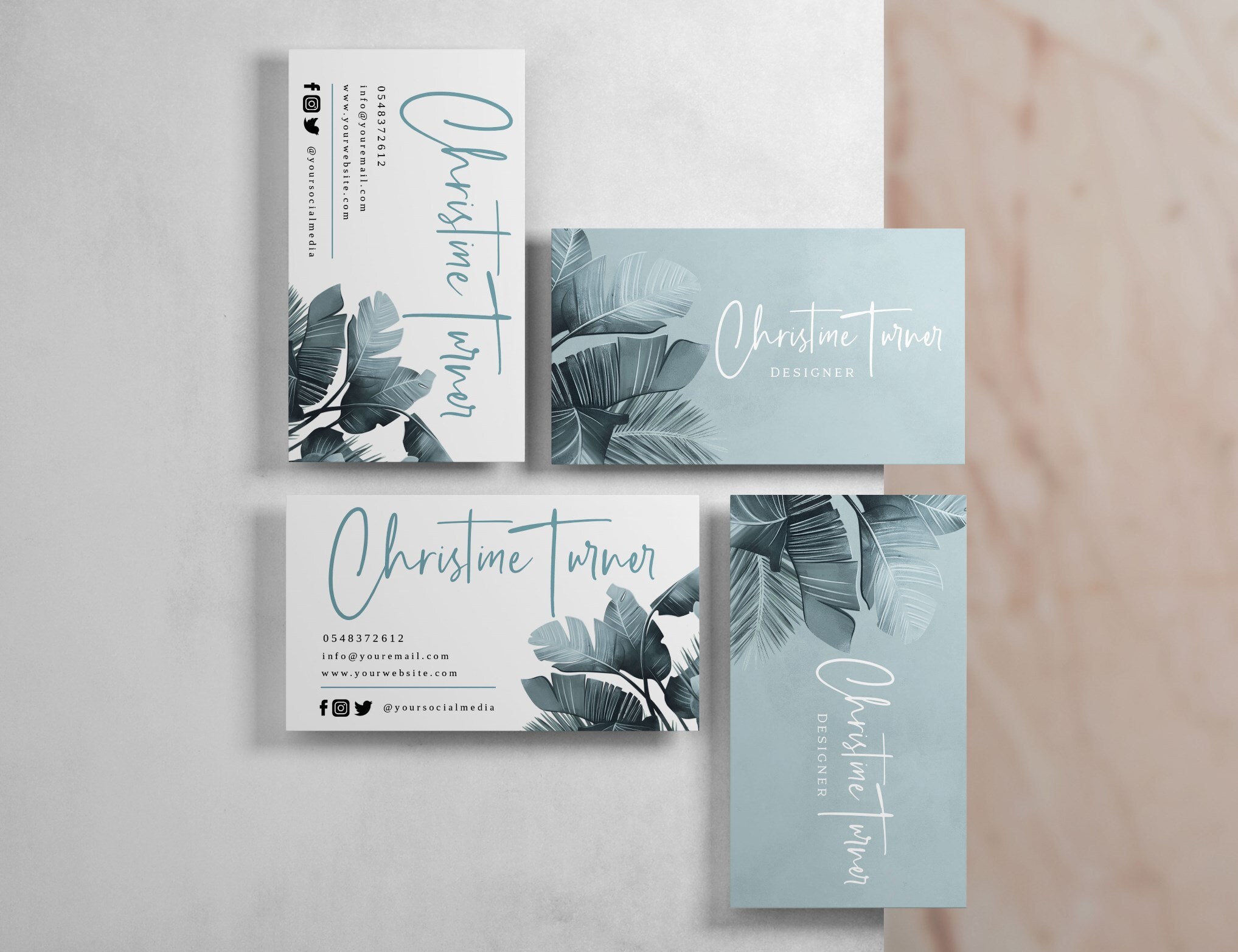 MINT Palm Leaves Business Card Template DiY Business Card | Etsy