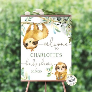SLOTH Baby Shower Welcome Sign Template, Editable Gender Neutral Baby ...