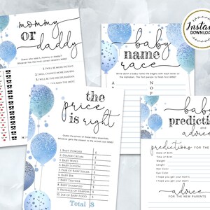 Blue Balloons Baby Shower Games Bundle • Download Baby Boy Shower ...