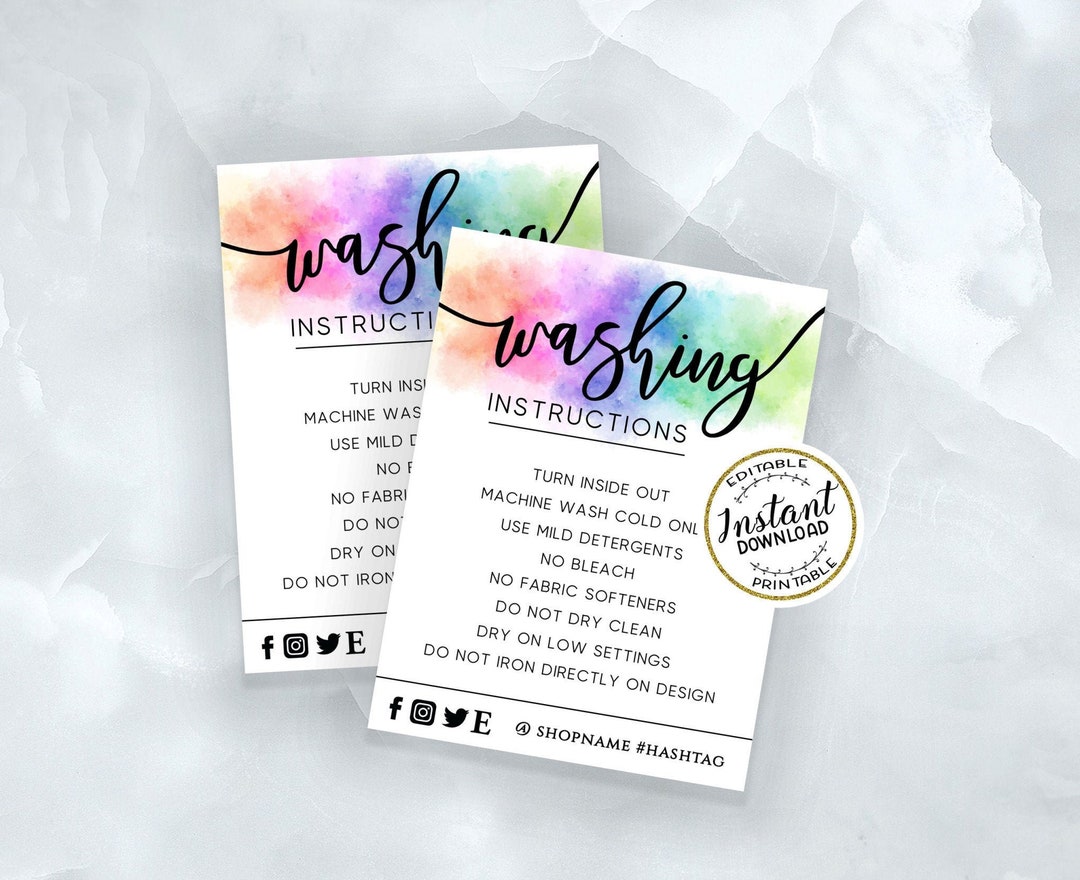 IRIS - WATERCOLOR Washing Instructions Card Template EDITABLE Printable ...