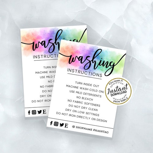 Editable Washing Instructions Card Template Printable - Etsy
