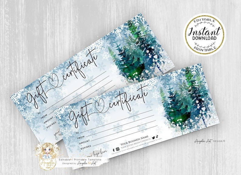 Winter Gift Certificate Template EDITABLE Printable Holiday - Etsy