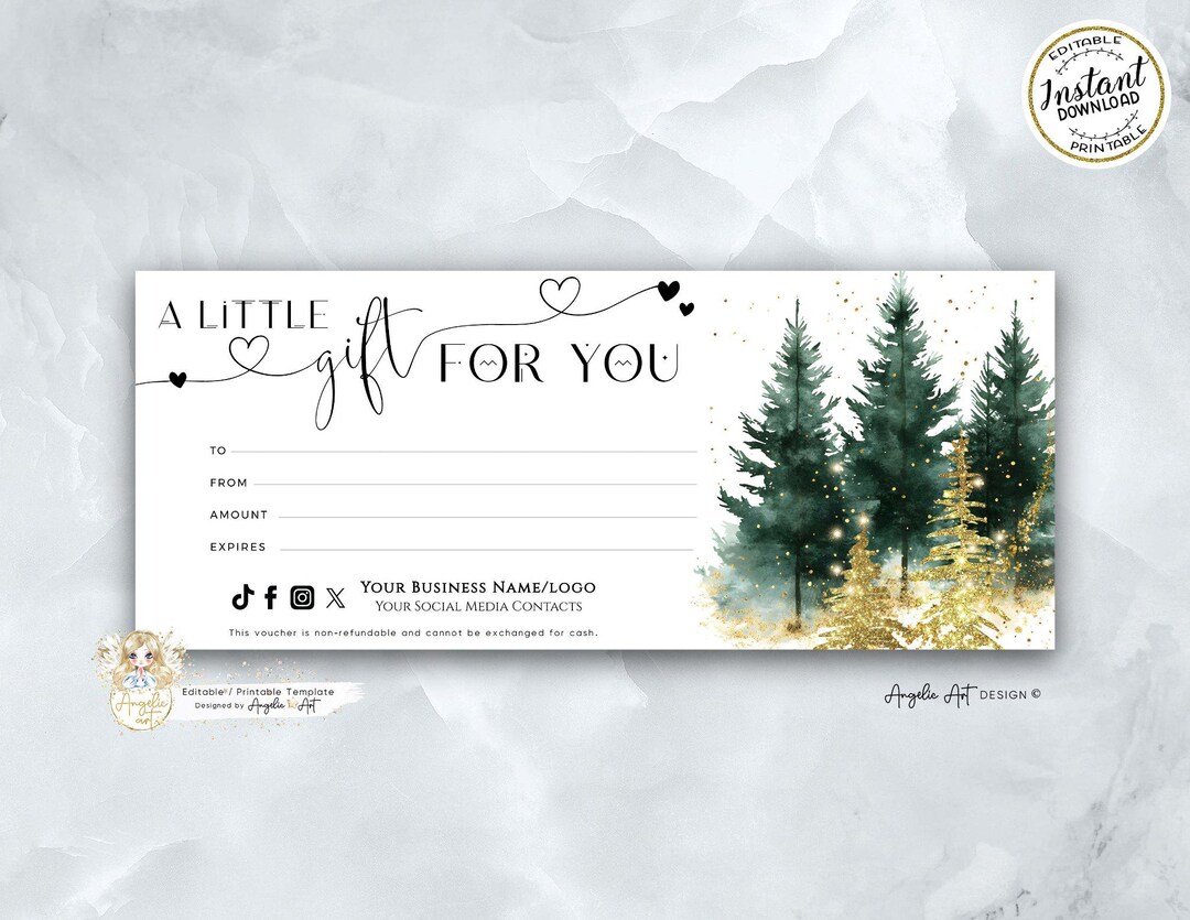 Editable Winter Forest Gift Certificate Template, Christmas Tree Gift ...