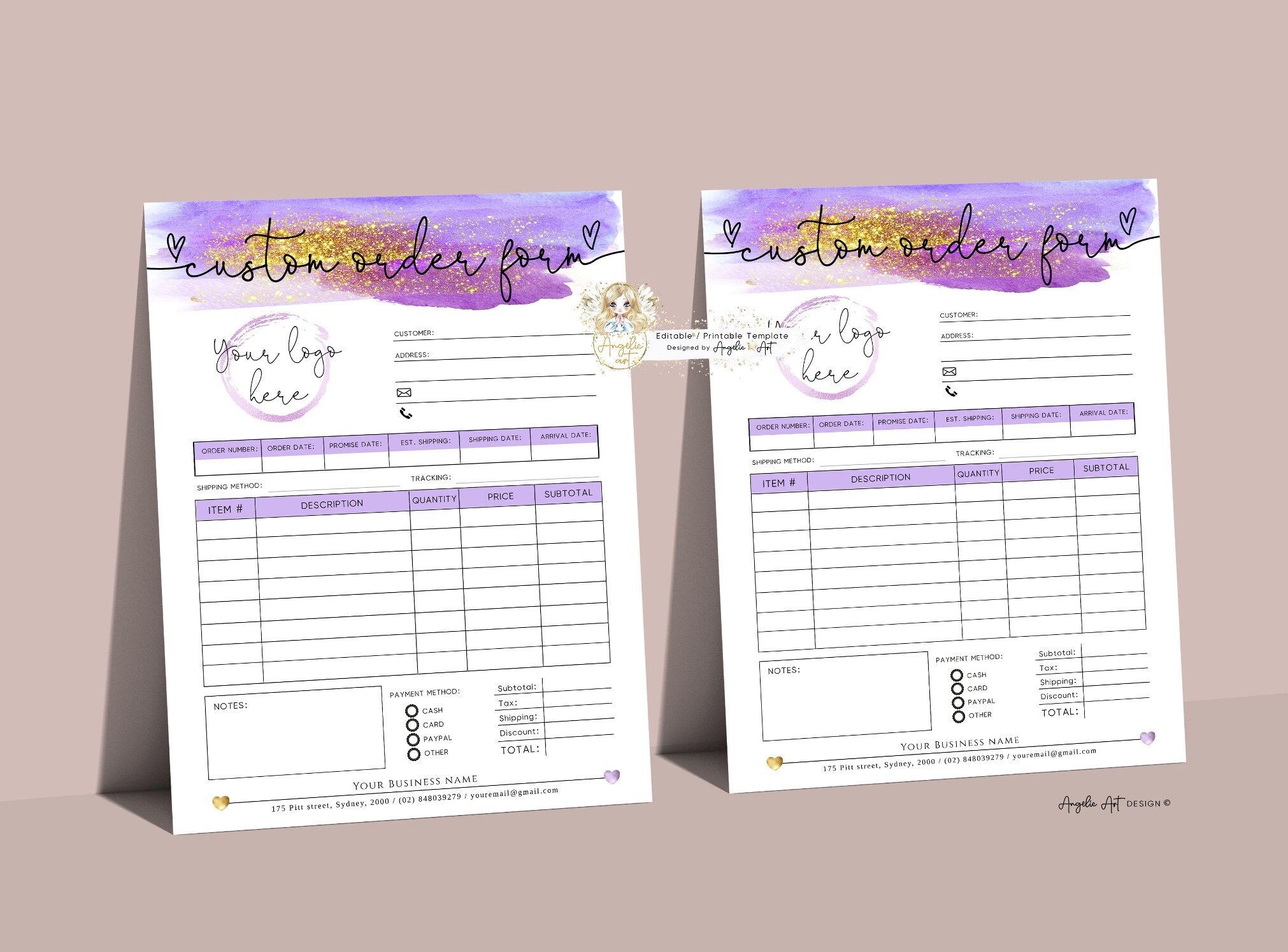 PURPLE GOLD Custom Order Form Template EDITABLE Modern - Etsy