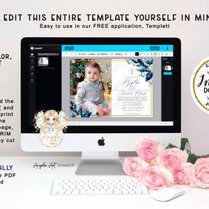 ST PETER Blue Gold Photo Baptism Thank You Card, EDITABLE Boy Baptism ...