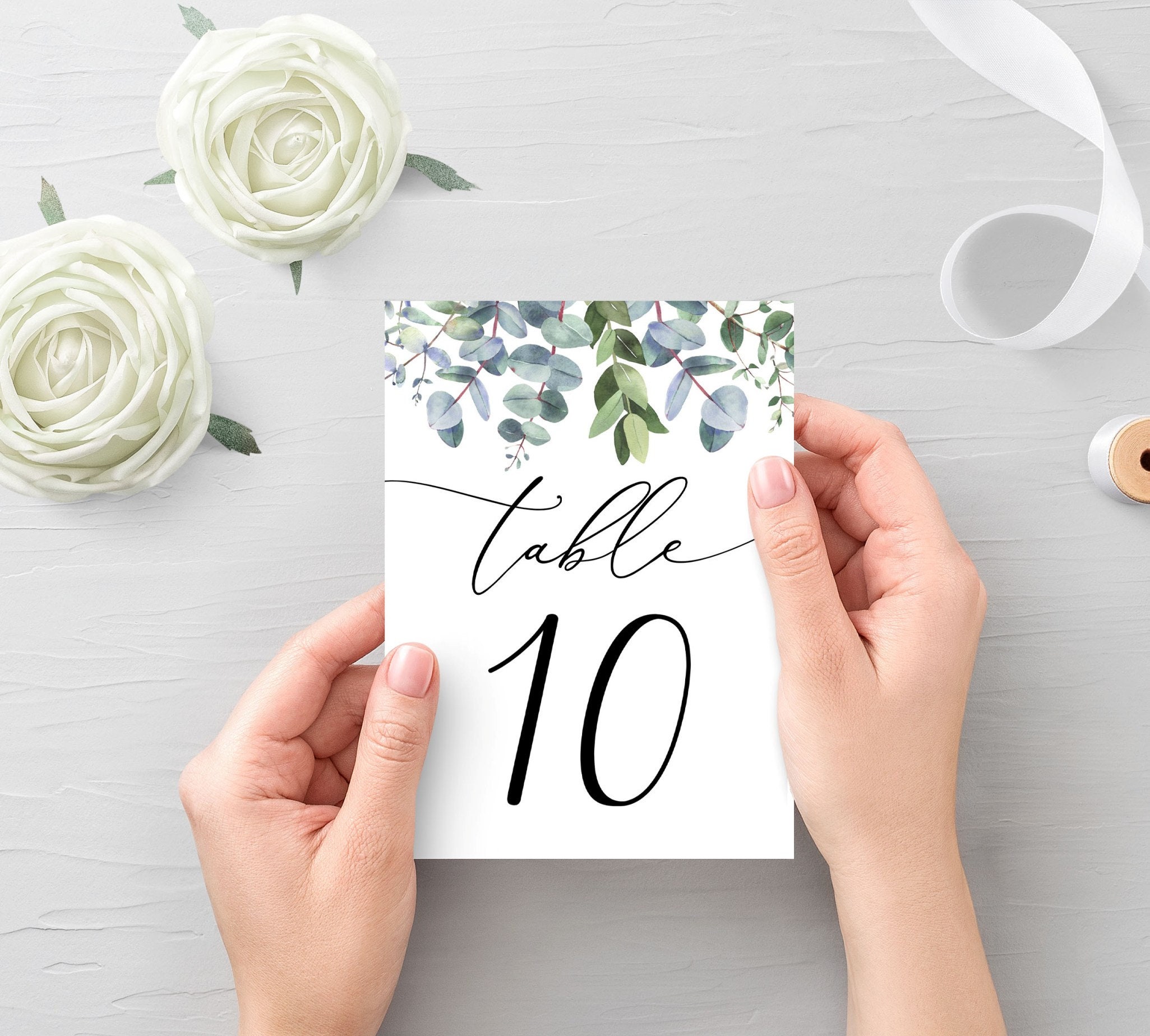 Eucalyptus Table Numbers Template Watercolor Table Numbers | Etsy