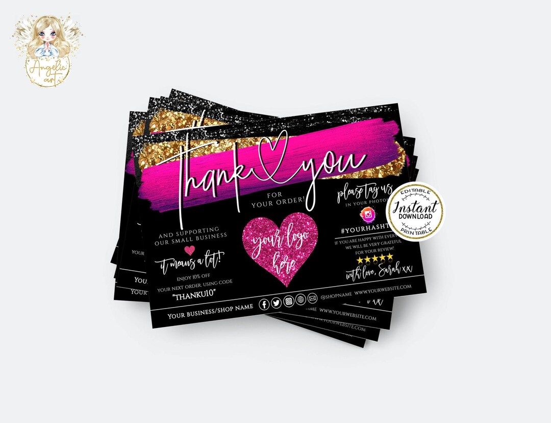 Black Pink Gold Glitter Insert Card Template • ADD YOUR LOGO • Modern ...
