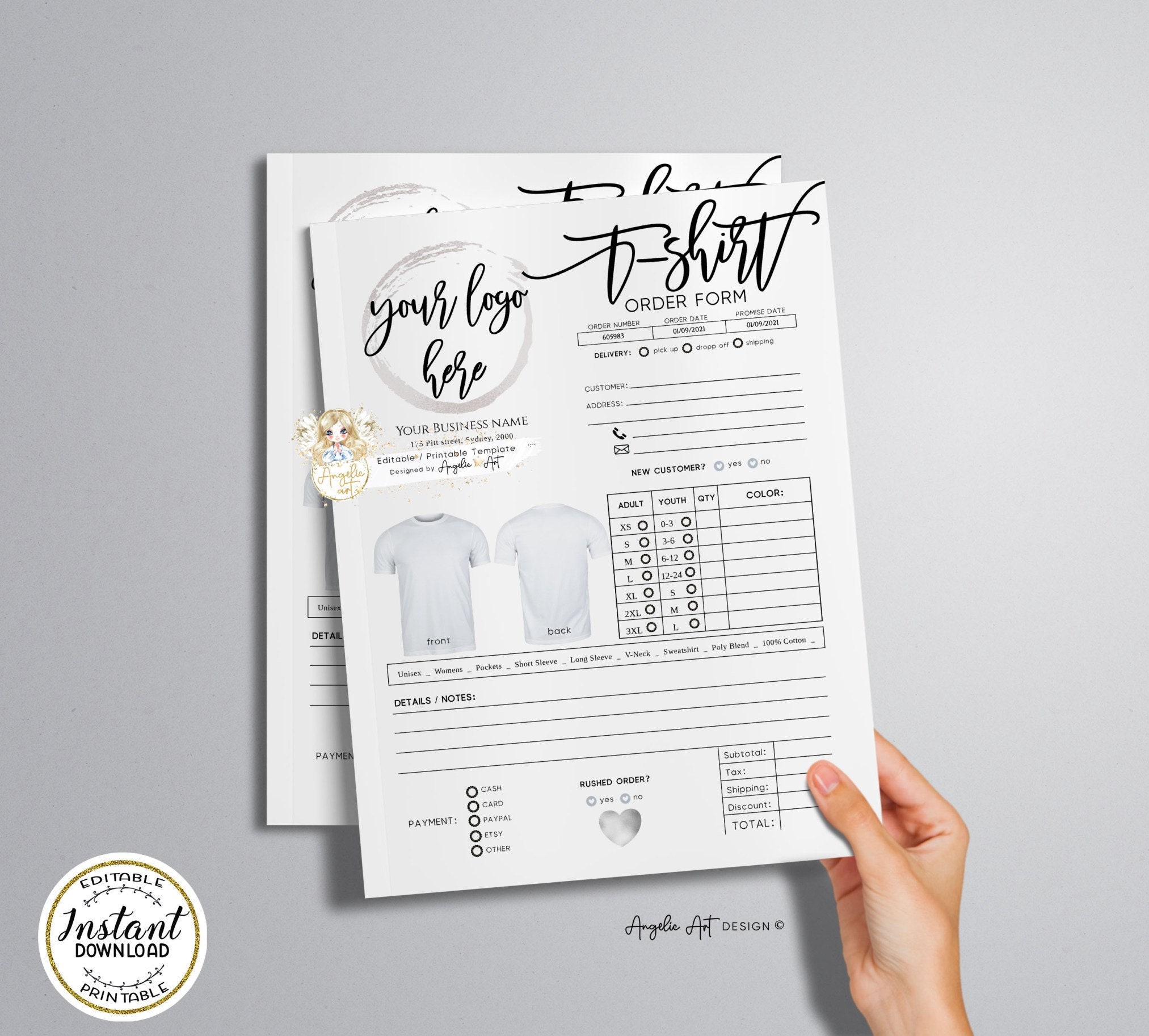 Editable T-SHIRT Order Form Template, Simple Modern Printable Order ...