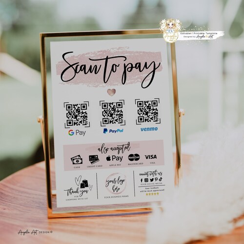 Editable QR Code Sign Template Scan to Pay Sign Small - Etsy