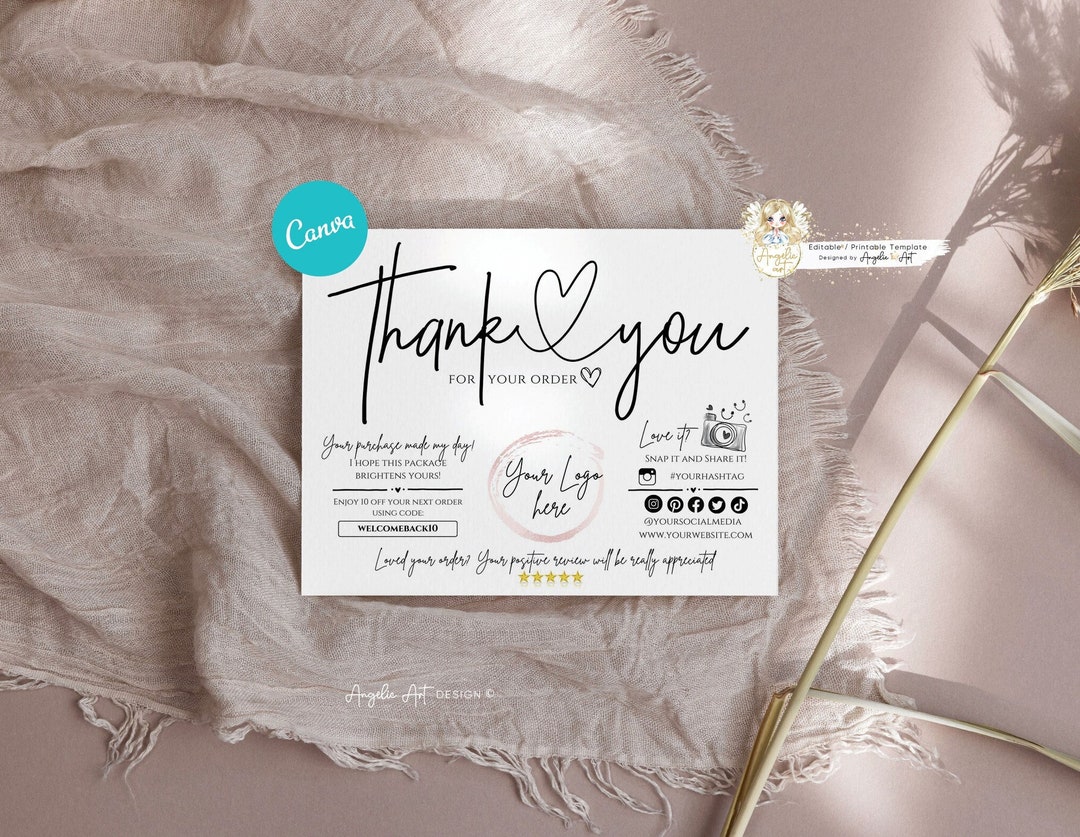 CANVA Editable SIMPLE Business Thank You Insert Card Template, Modern ...