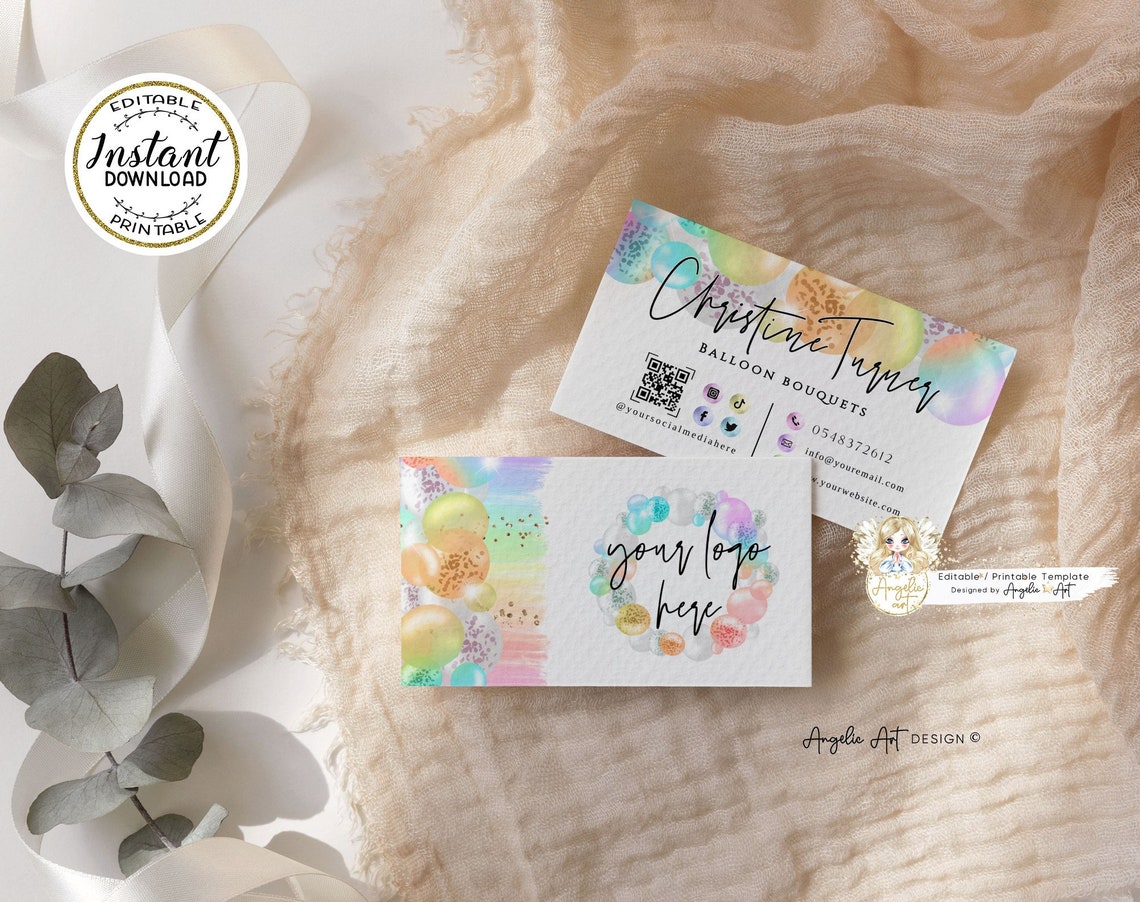 BALLOONS Business Card Template, RAINBOW Balloon Bouquets Business Card ...