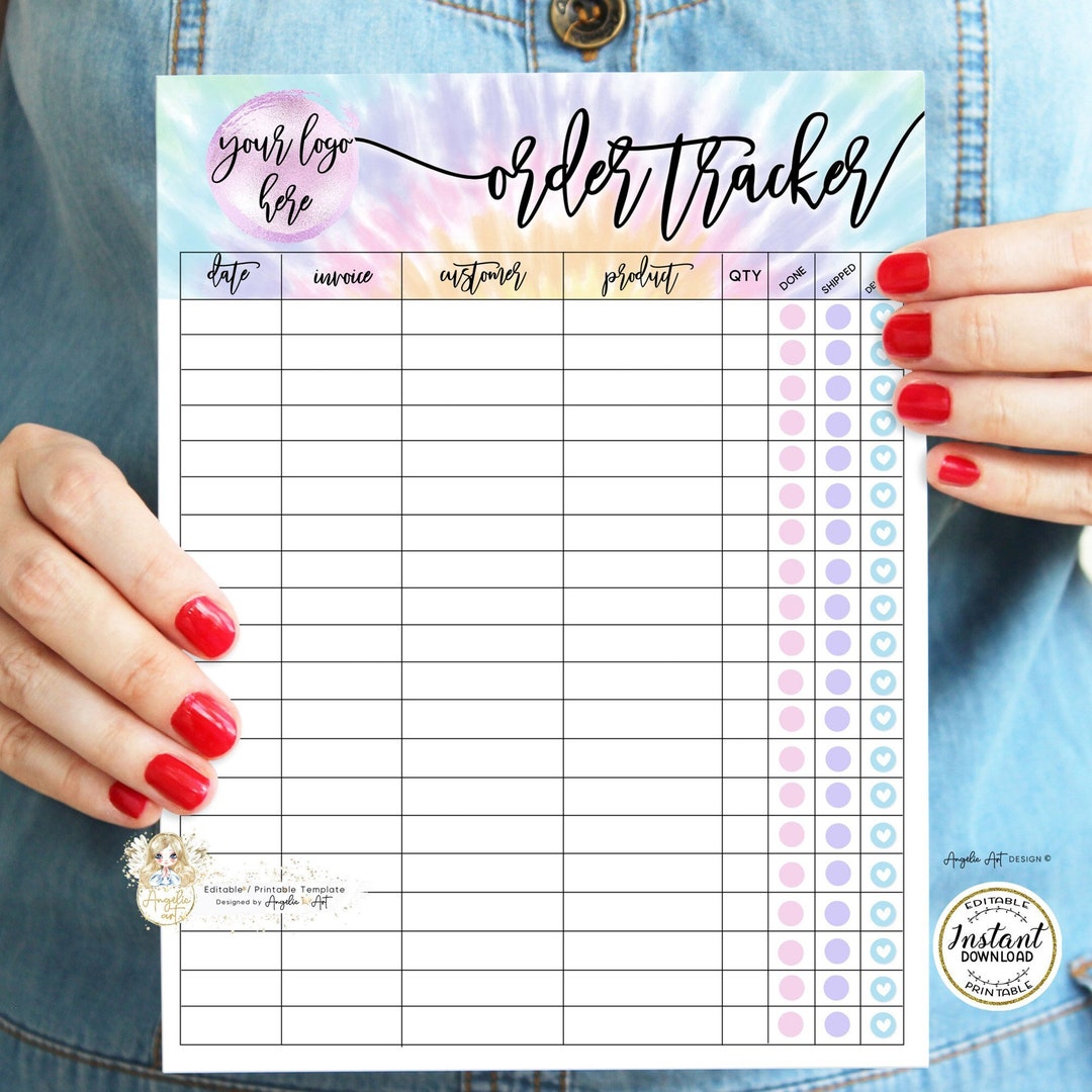 CANDY Tie DYE Order Tracker Form Template, EDITABLE Printable Pastel ...