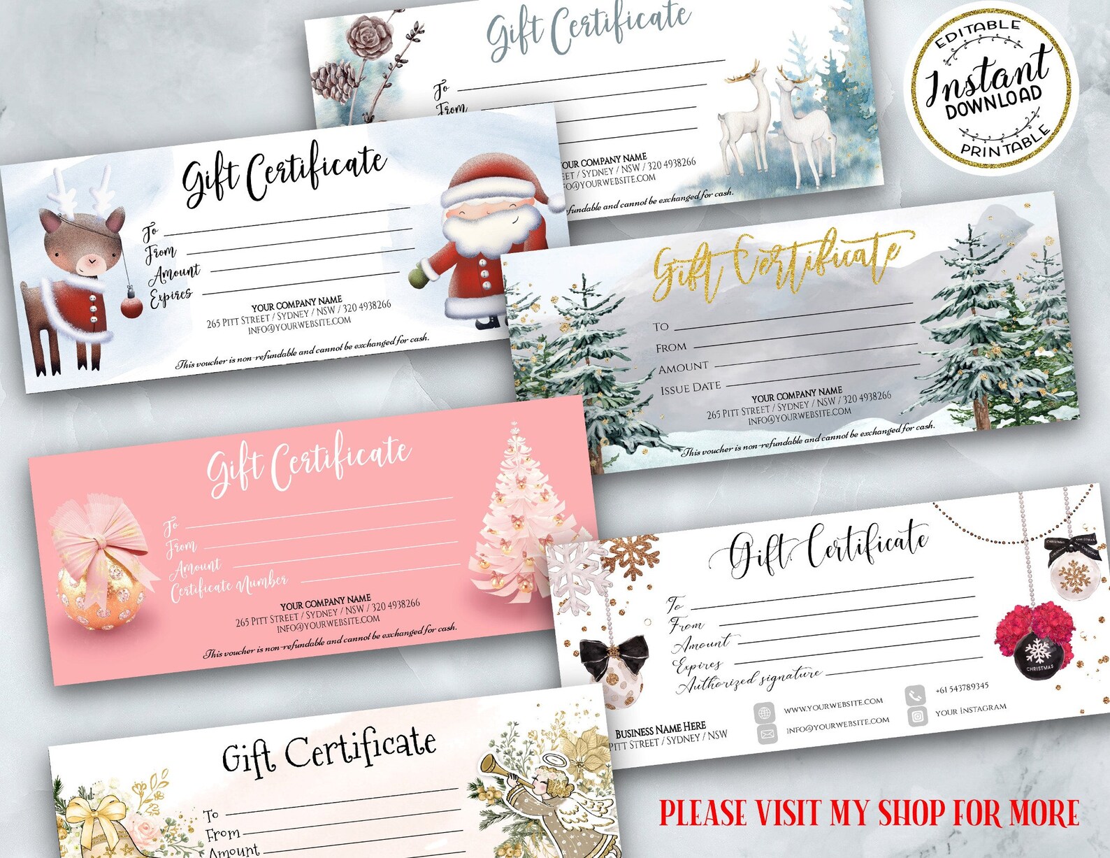 Gold Gift Certificate Template Printable Gift Card Template - Etsy