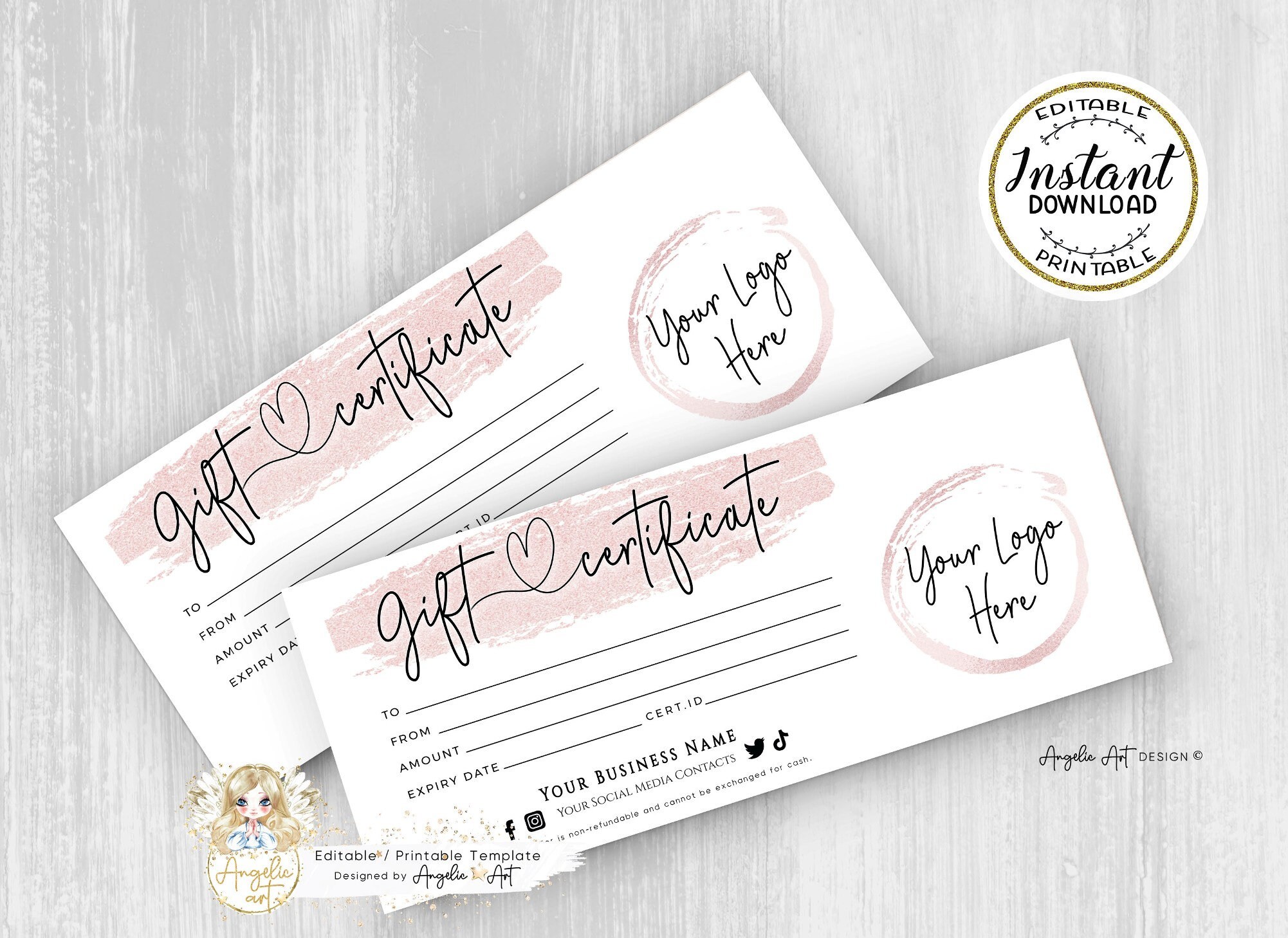 ROSY - Editable Rosegold Gift Certificate Template, Blush Pink Gift ...