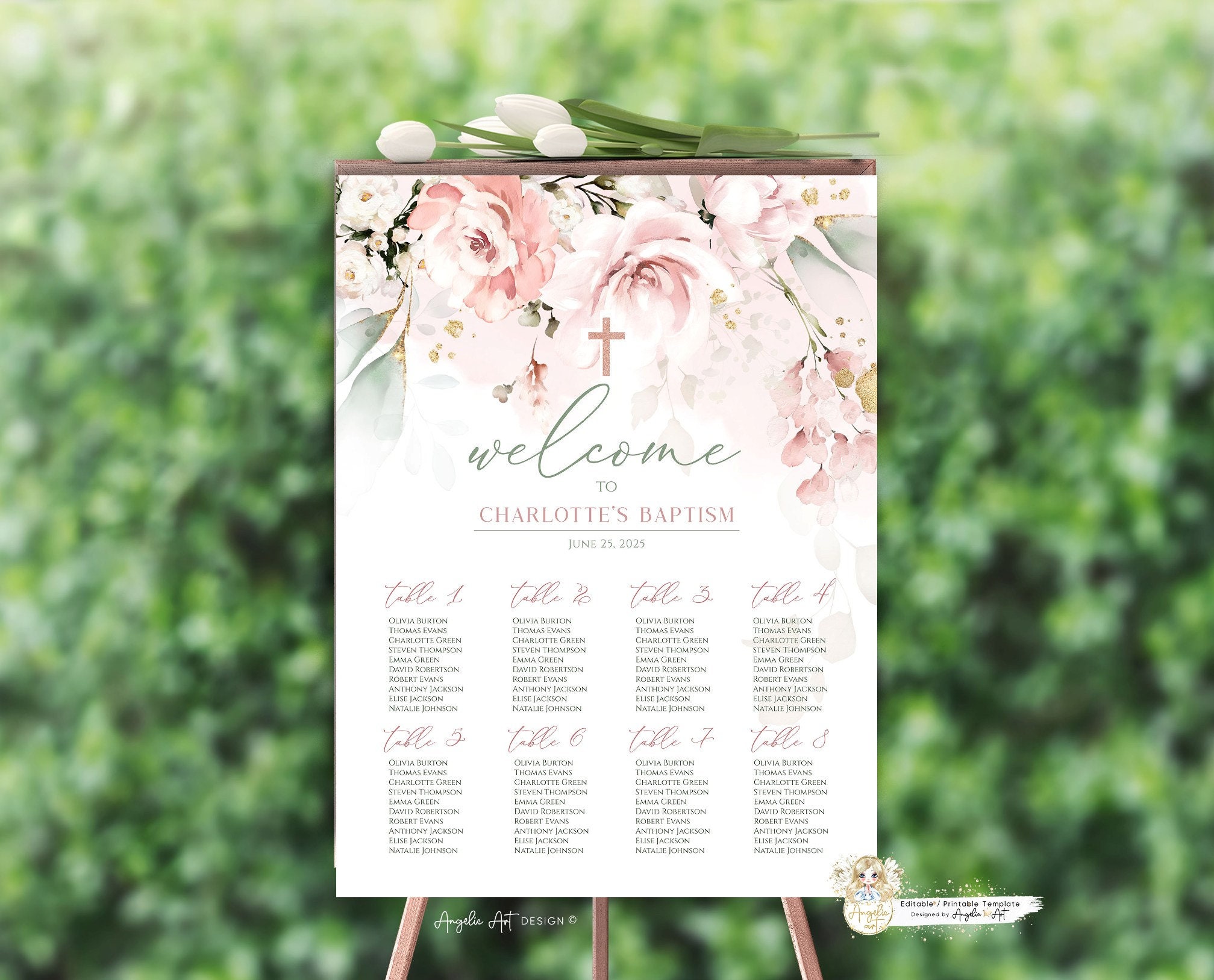 AVA Blush Pink Baptism Seating Chart Template 2 Sizes - Etsy