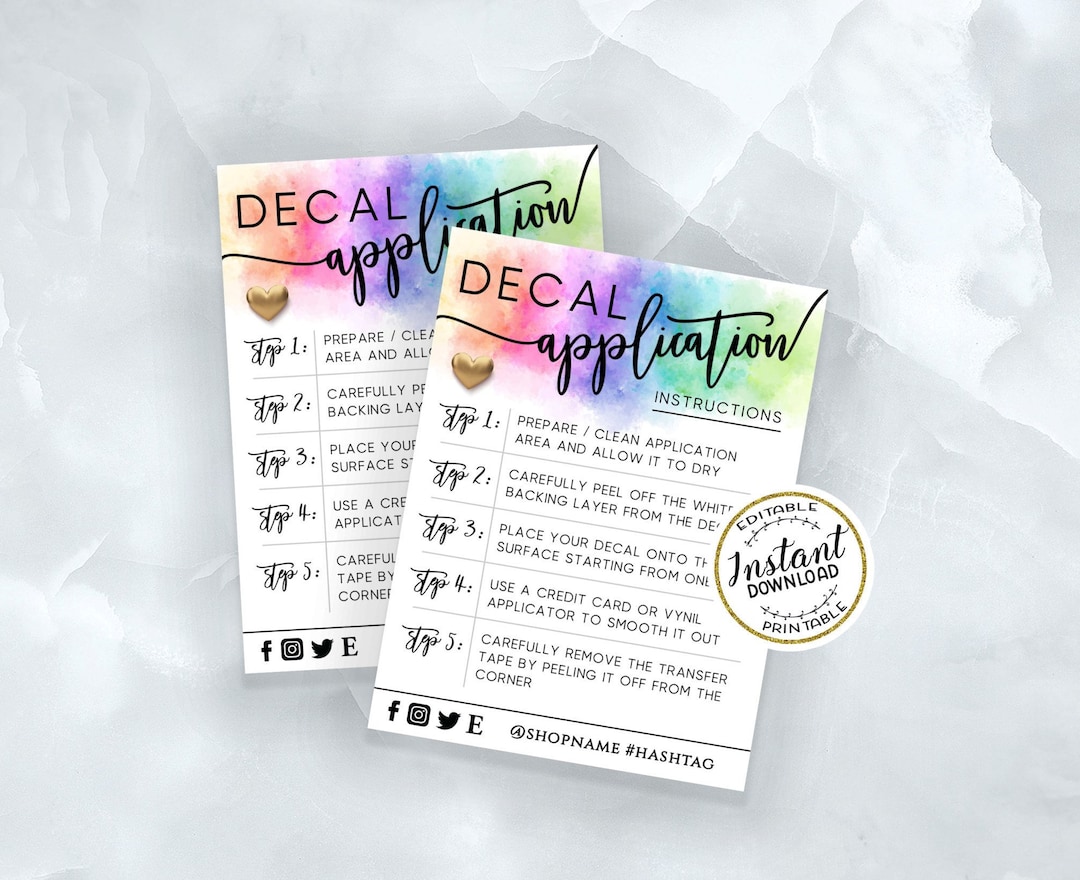 IRIS - RAINBOW Decal Application Instructions Template Modern Printable Decal Packaging Card ...