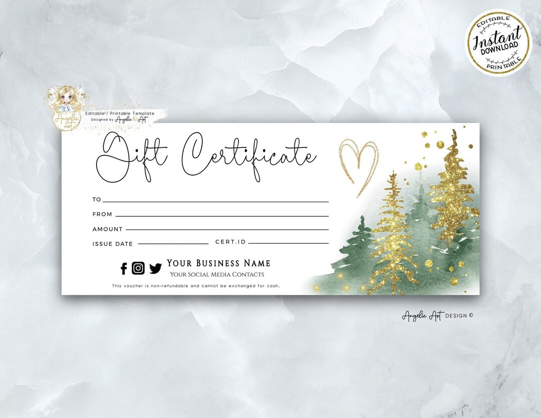 Christmas Tree Editable Gift Certificate Holiday Printable Gift Voucher ...