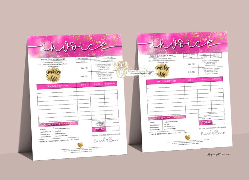 JOY Editable Hot Pink Gold INVOICE Form Template Gold - Etsy