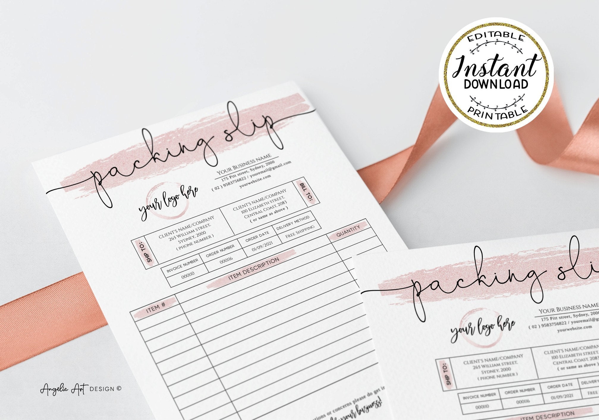 ROSY EDITABLE Modern Rosegold PACKING Slip Small Business - Etsy