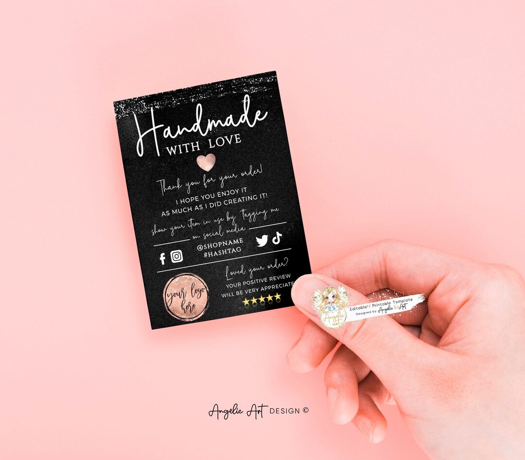 NOIR BLACK Modern Handmade Business Insert Card Template, EDITABLE ...