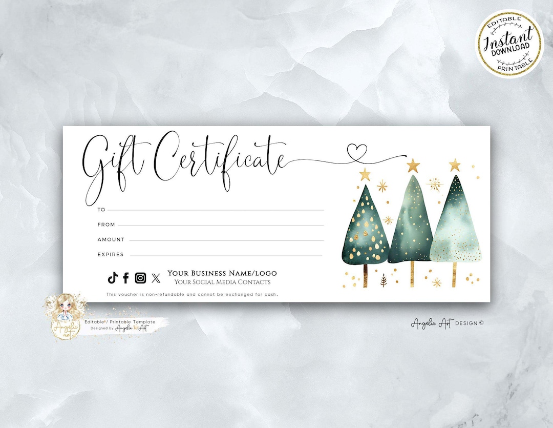 Modern Christmas Tree Gift Certificate • Holiday Printable Gift Voucher ...