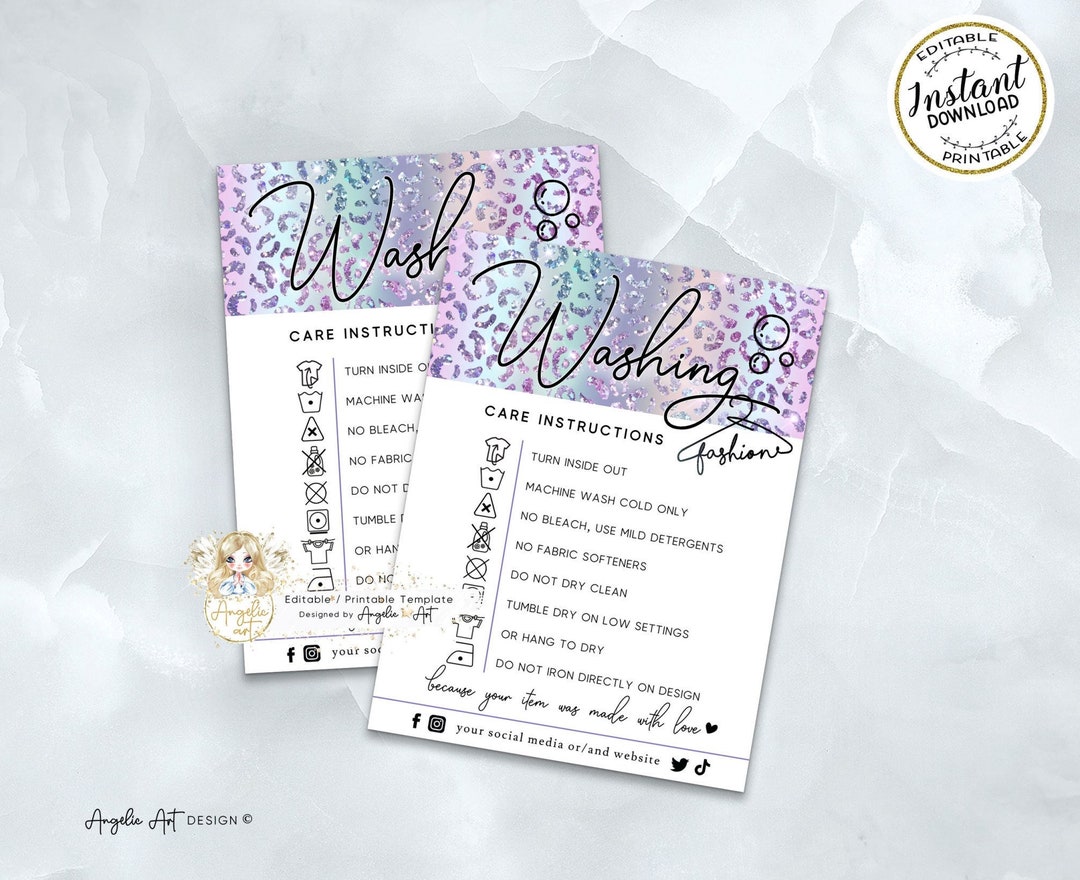 LEOPARD - EDITABLE Washing Instructions Template, Holographics ...