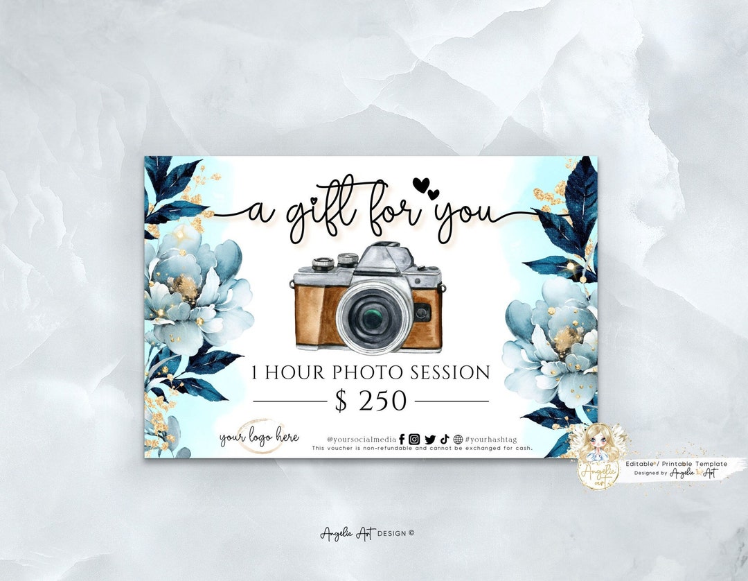Editable Photography Gift Certificate Template Blue Gold Photography ...