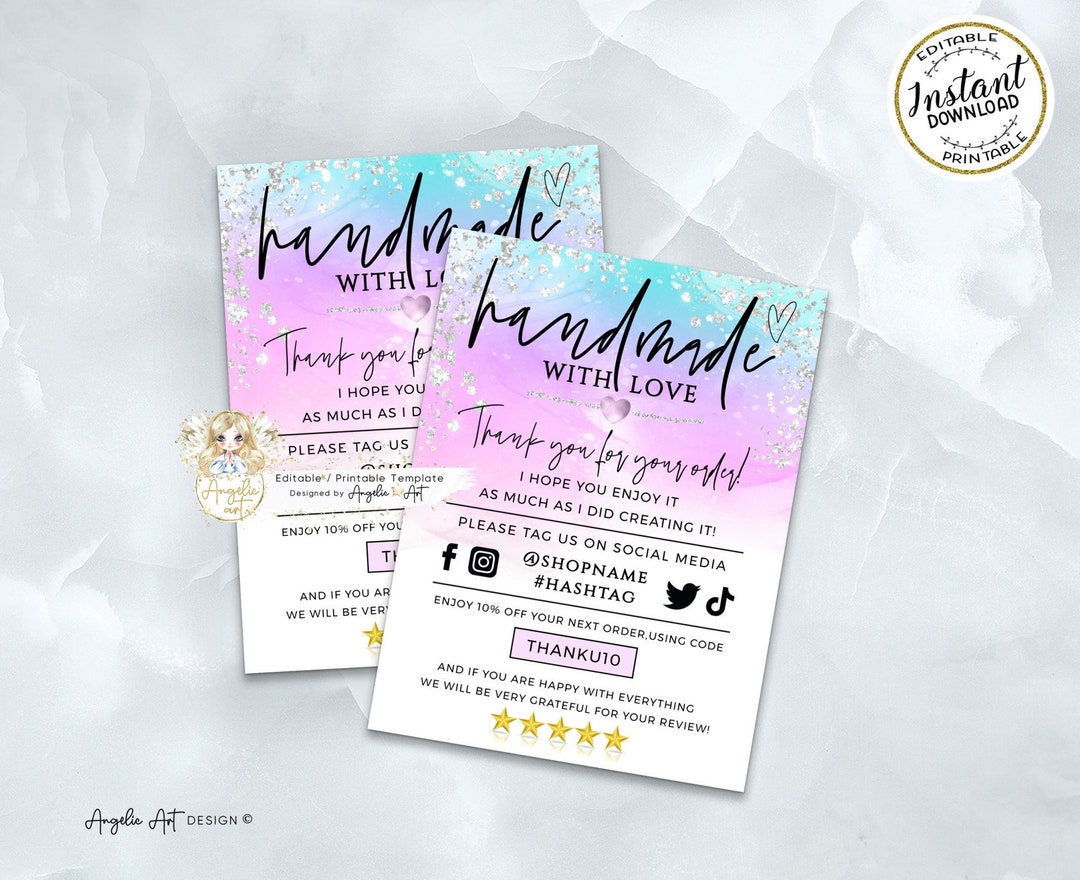 DREAMY Lilac Pink Blue Handmade Business Insert Card Template Pastel ...