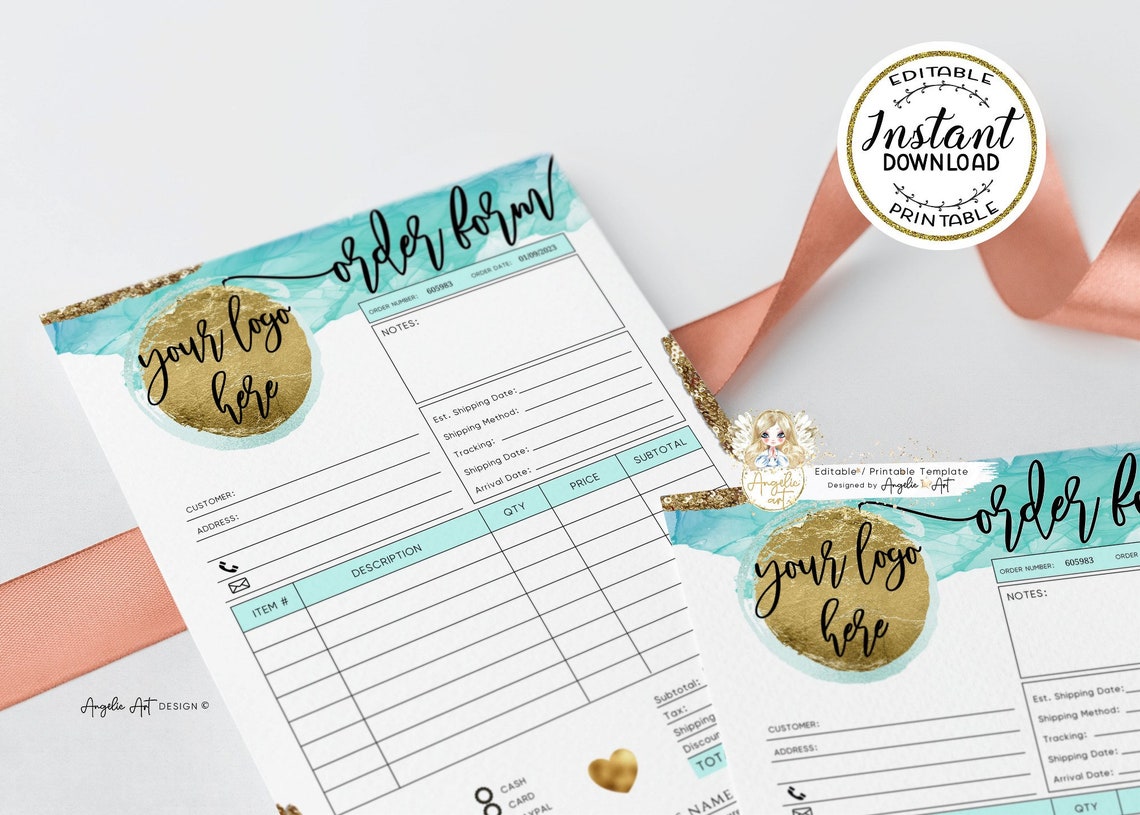 NYMPH ORDER Form Template Teal Gold Printable Invoice Form - Etsy