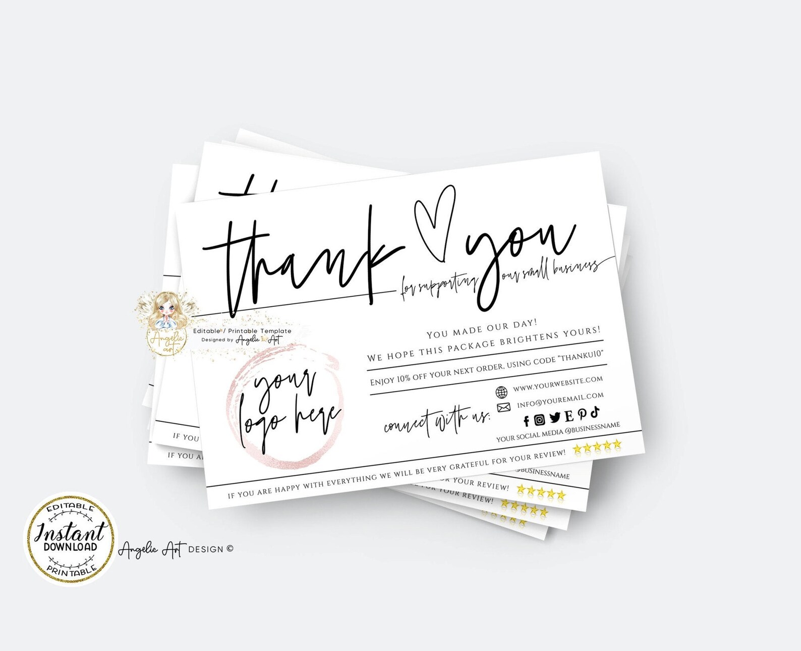 Editable SIMPLE Business Thank You Insert Card Template, Modern Simple ...