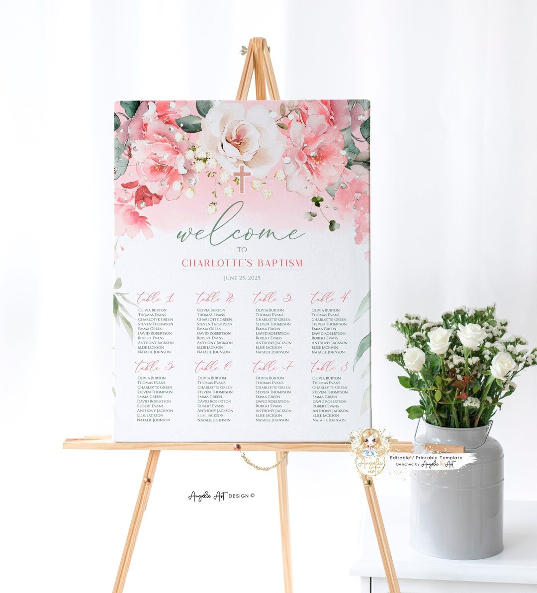 BELLE - Blush Pink Baptism Seating Chart Template 2 Sizes Please Find ...