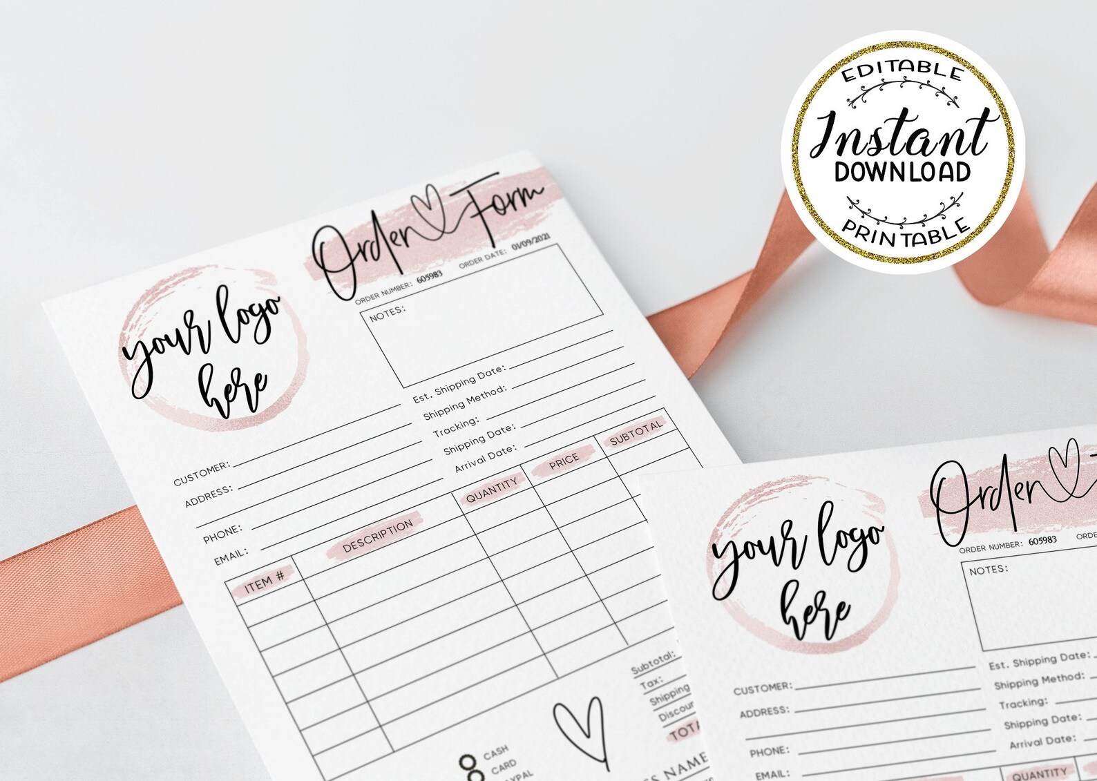 ROSY - Rose Gold Order Form Template, Modern Printable Order Form ...