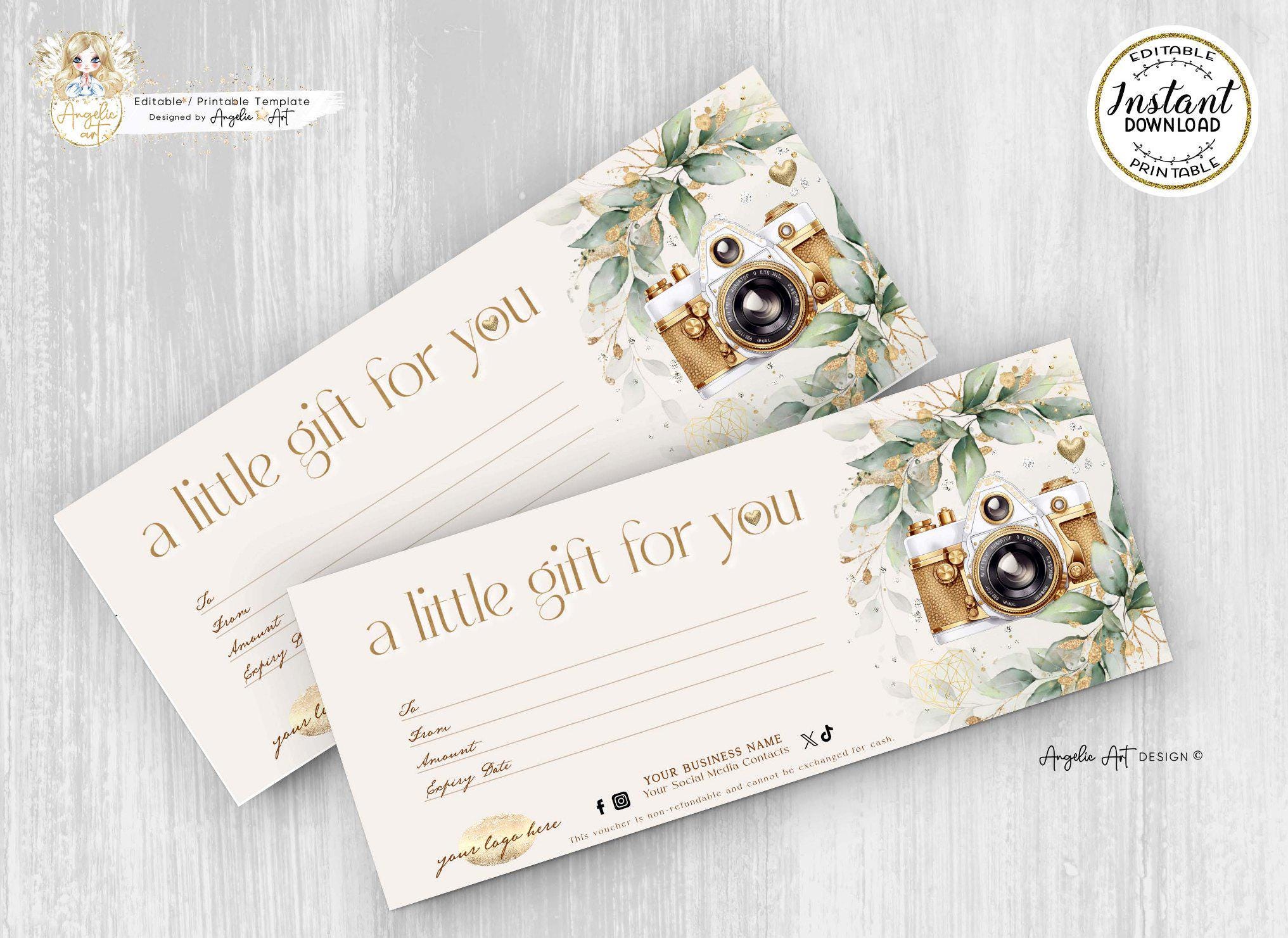 Luxury Golden Camera Photography Gift Certificate Template, Editable ...