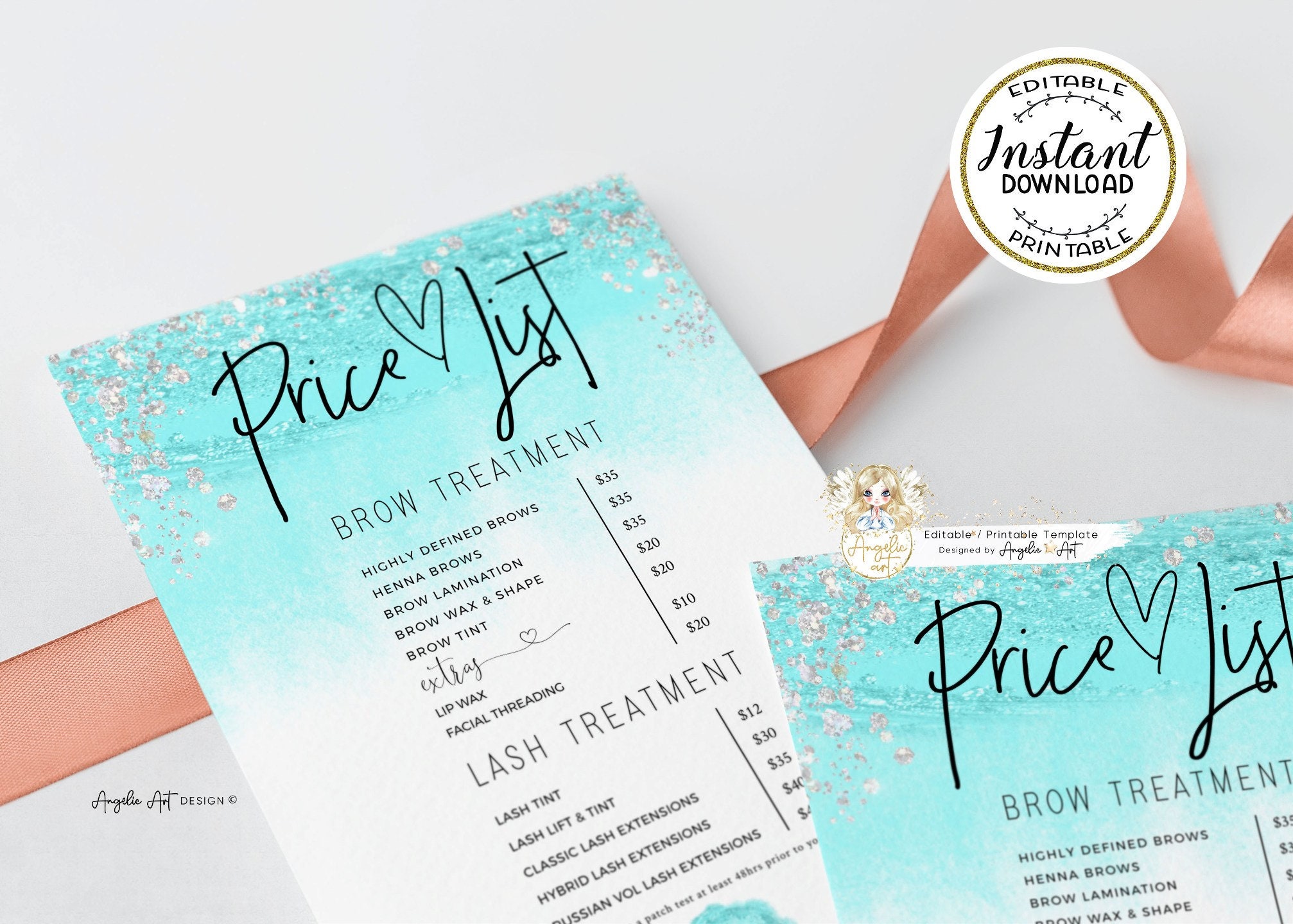 AQUA Price List Template Editable Printable Aqua Silver - Etsy