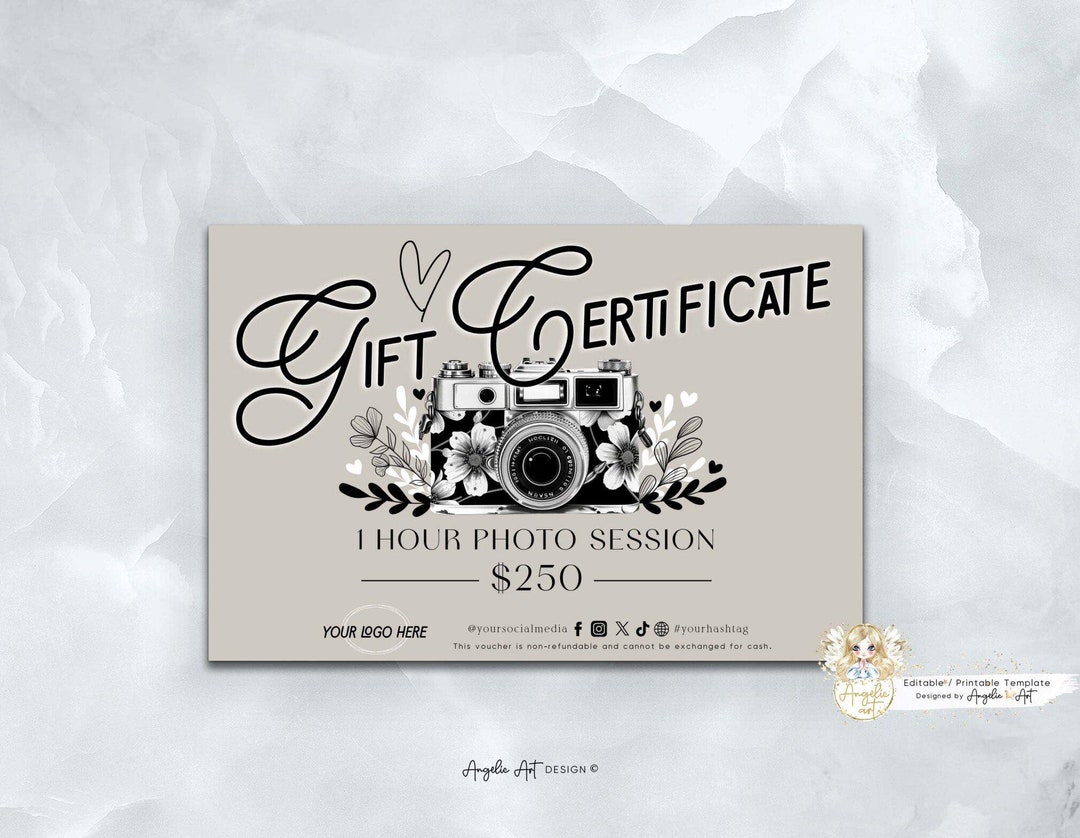 Photo Session Gift Card Photography Gift Certificate Template Beige ...