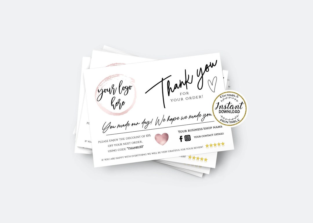 Editable Business Thank You Insert Card Template Modern Simple Insert ...