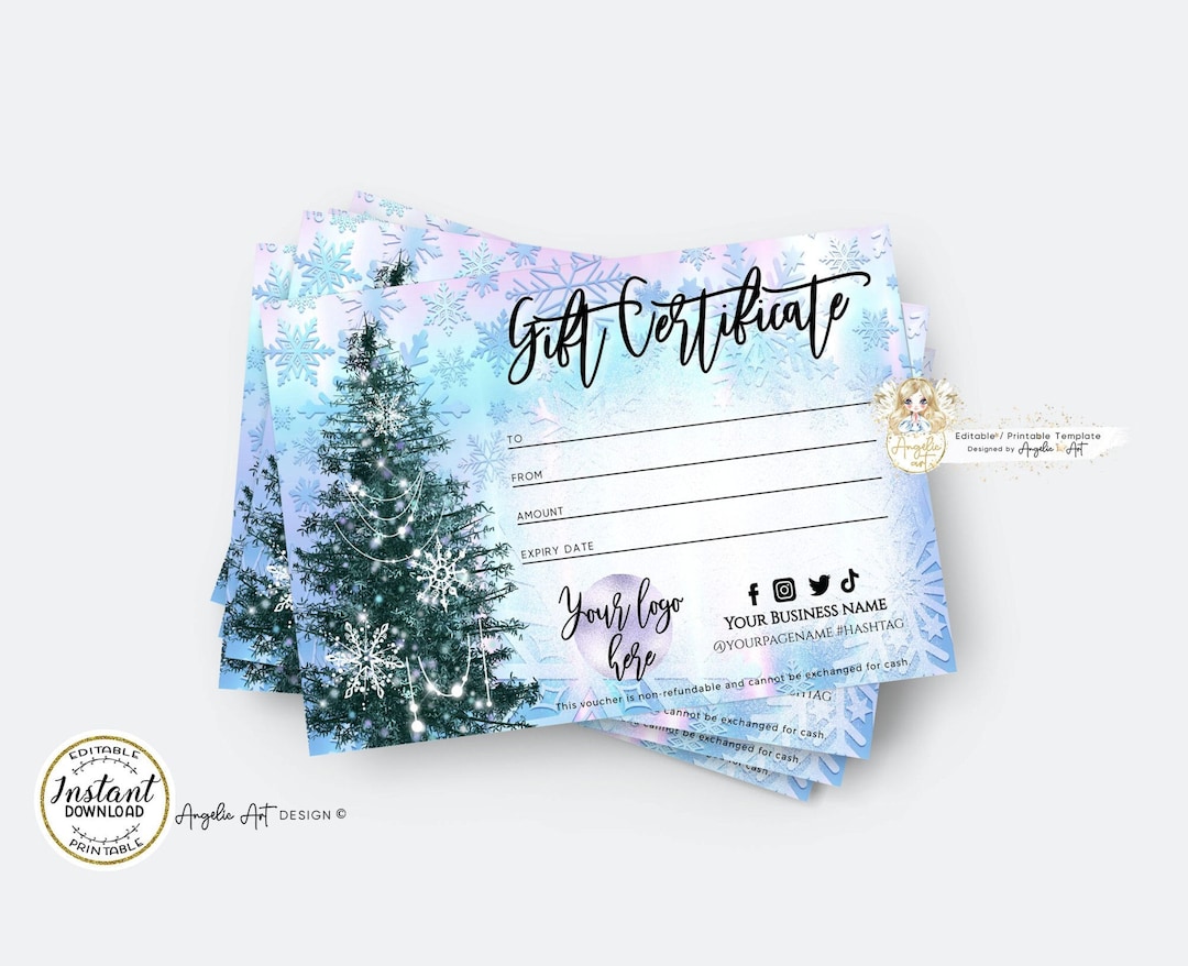 Holographic Winter Gift Certificate Template - EDITABLE Printable ...