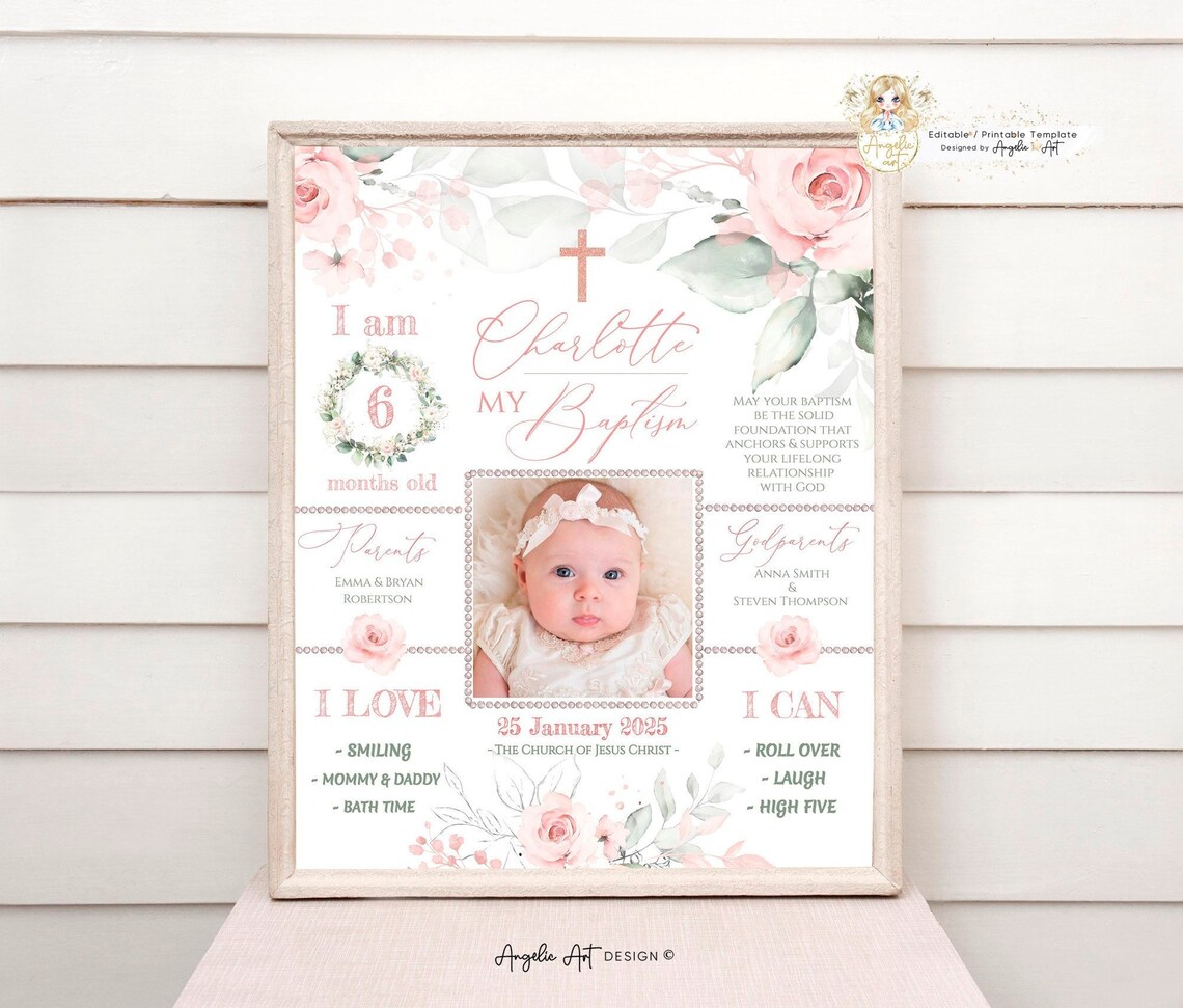 DELICATE - Blush Baptism Chalkboard Sign, Pink Green Baptism Gift Girl ...