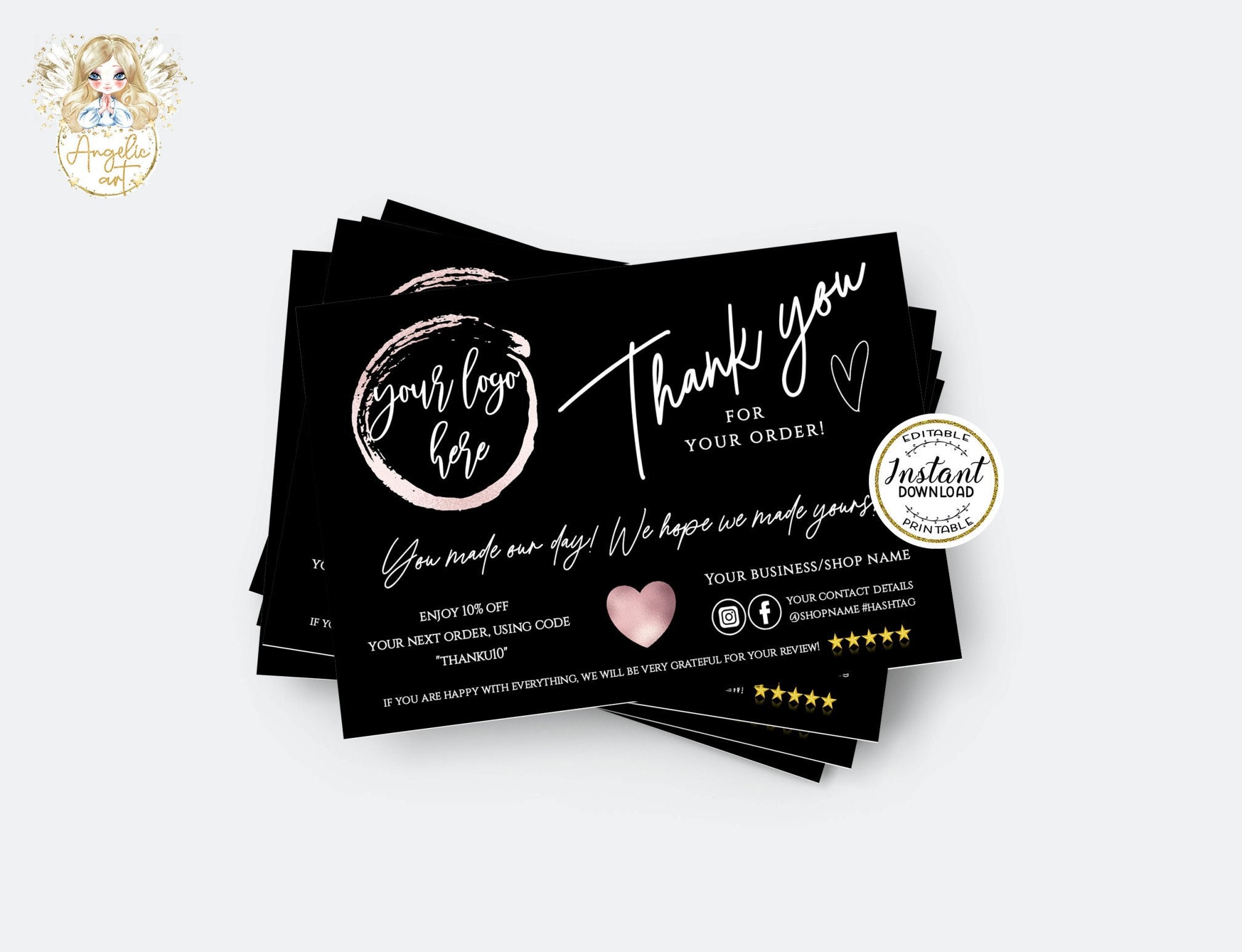 Printable Black Business Insert card Template Business Thank You For ...