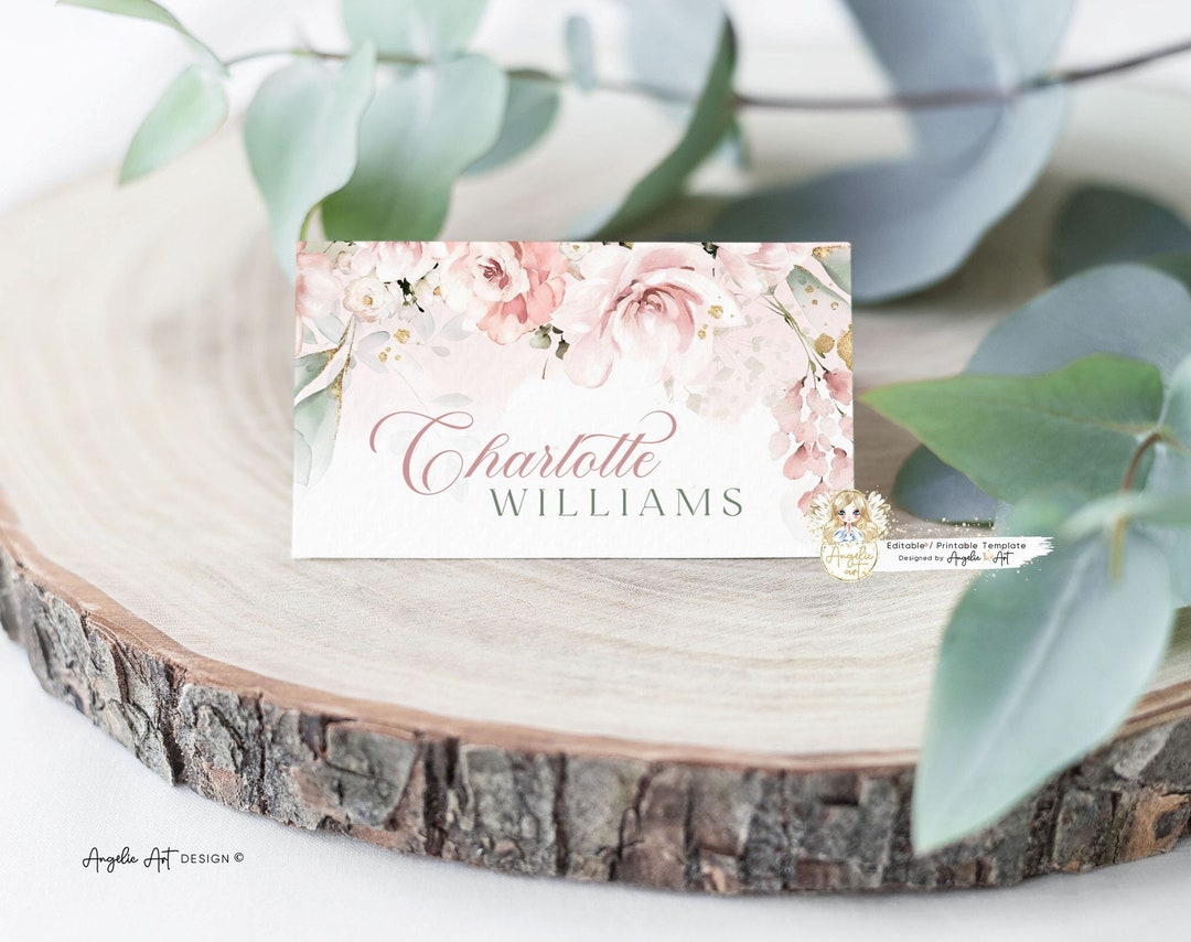 AVA Floral Pink Place Cards Templates Blush Pink Gold Green - Etsy
