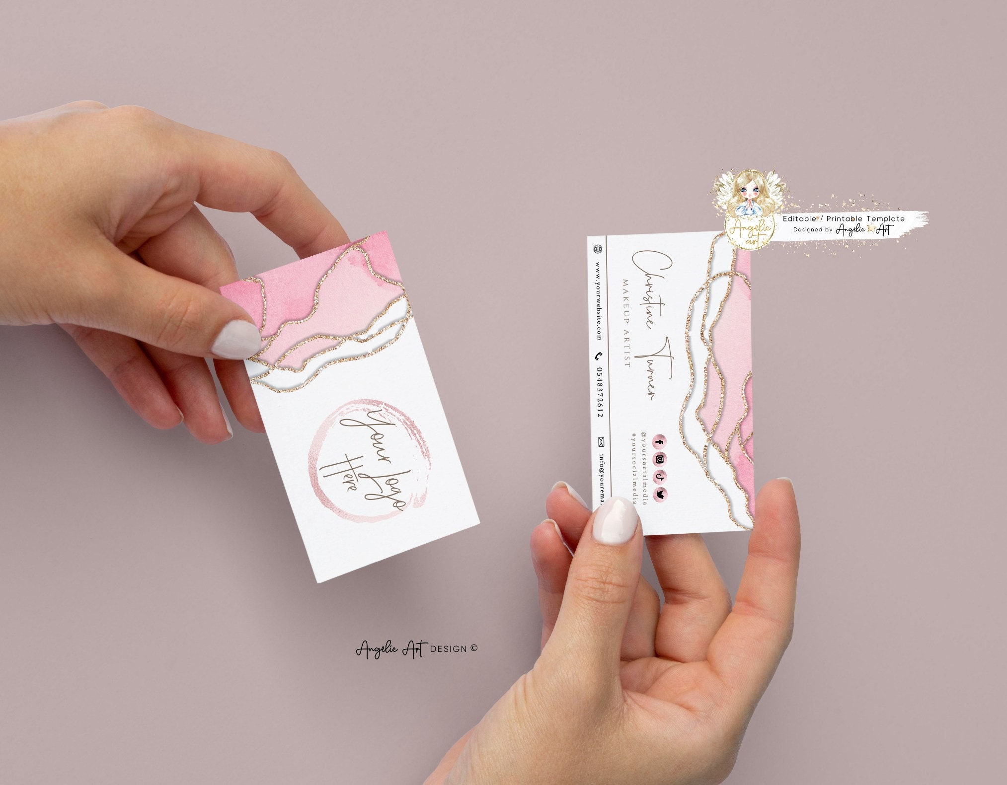 BLOSSOM Blush Business Card Template Blush Pink Gold Modern - Etsy