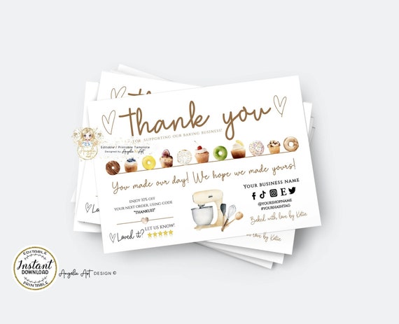 BAKERY Thank You Business Template EDITABLE Modern Cookie | Etsy