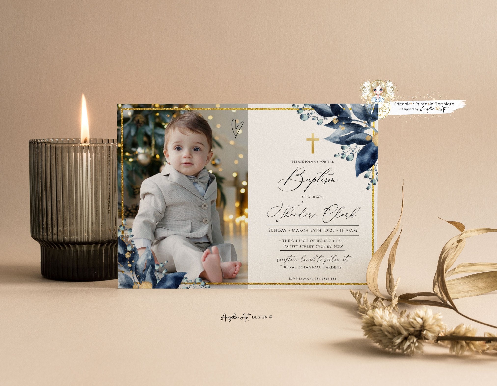 ST PETER Blue Gold Baptism Photo Invitation PHOTO Baptism - Etsy