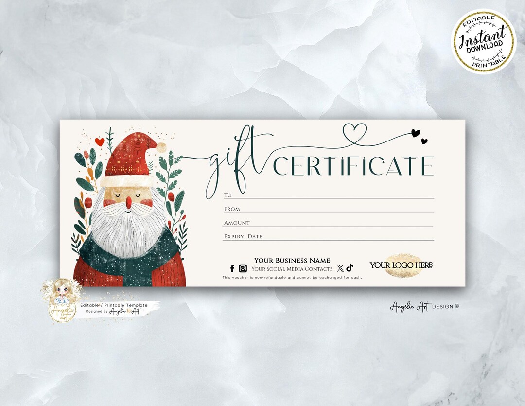Editable Nordic Christmas Gift Certificate Holiday Printable Gift ...