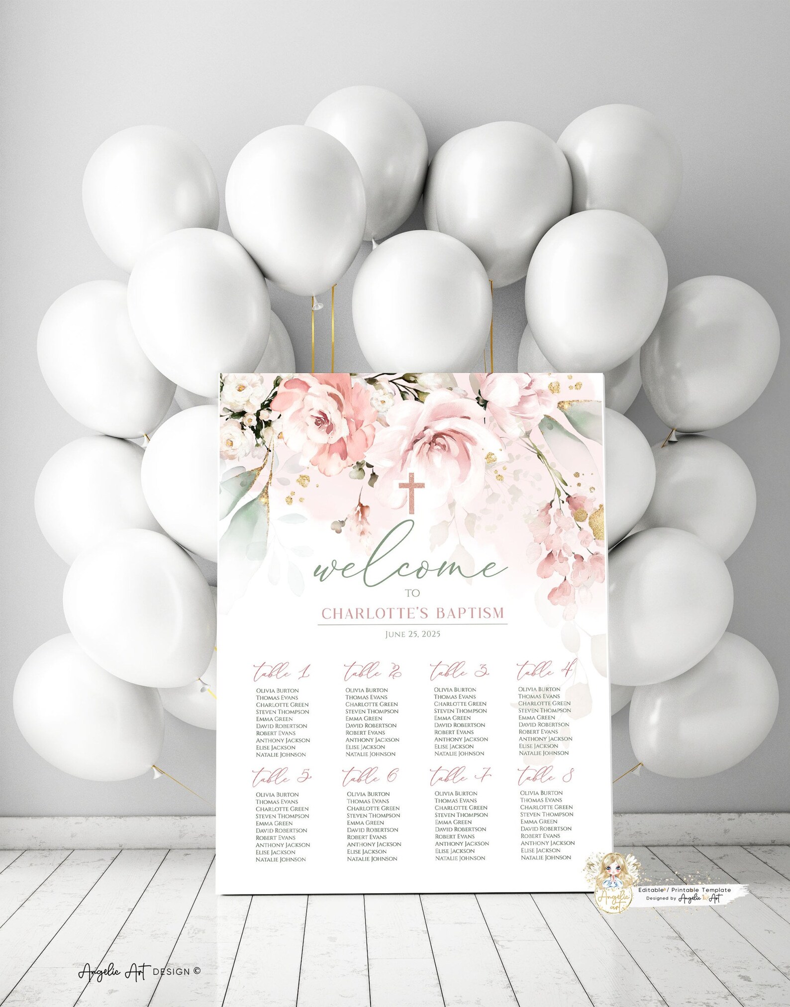 AVA Blush Pink Baptism Seating Chart Template 2 Sizes - Etsy