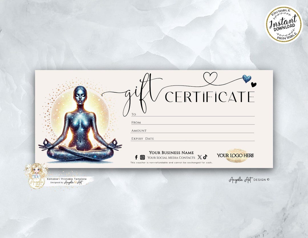 Editable YOGA Gift Certificate Template FITNESS Personal Trainer ...