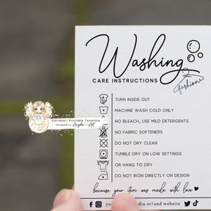 Washing Instructions Template Simple Minimalist Insert Card Template ...