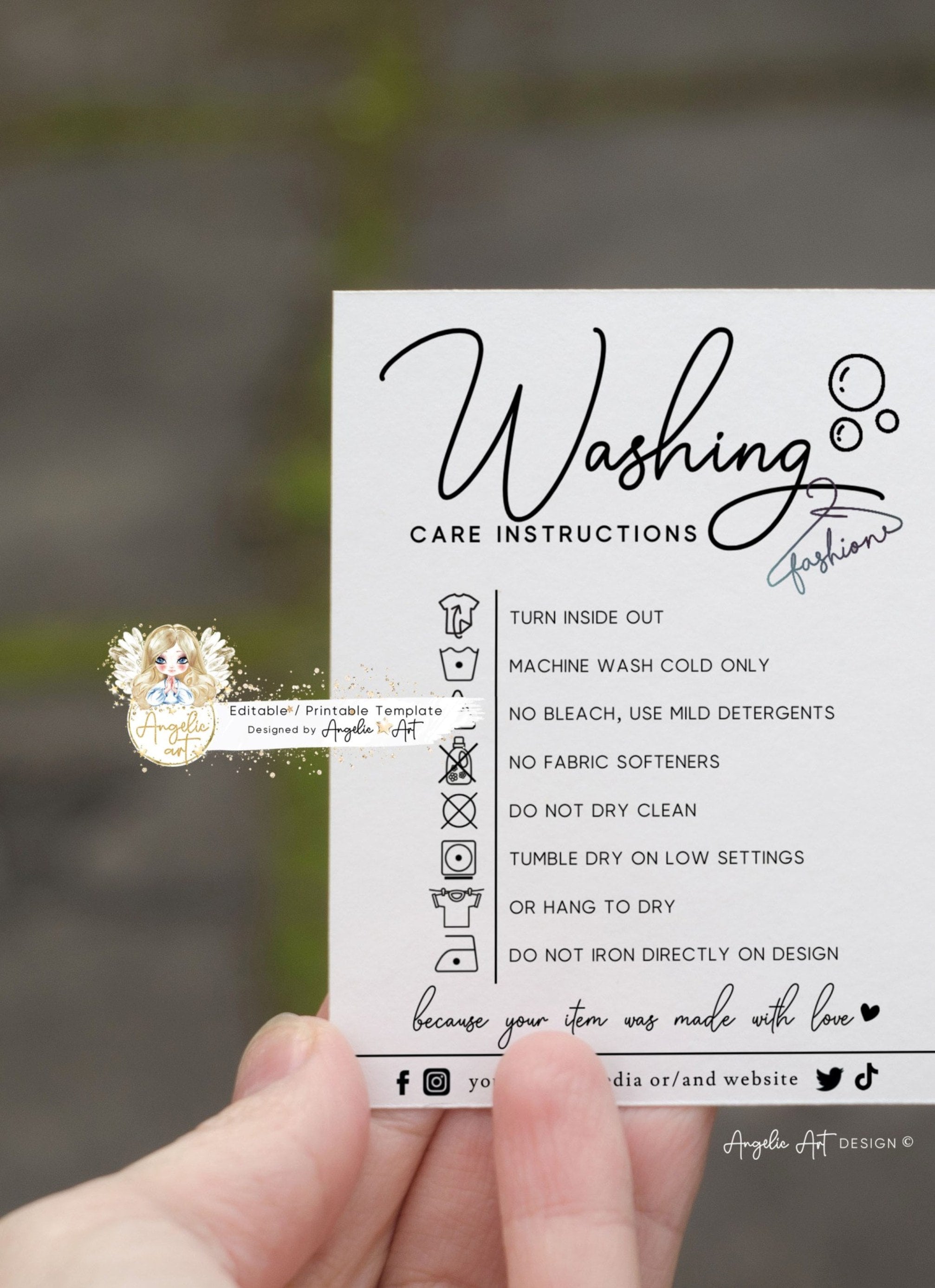Washing Instructions Template Simple Minimalist Insert Card | Etsy