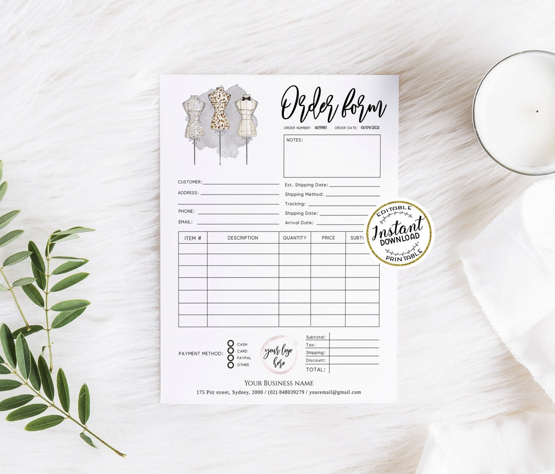 Editable Order Form Template Modern Designer Printable Order - Etsy